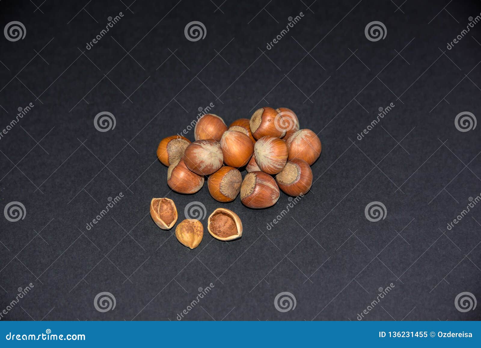 View of Hazelnuts in Shell on Black Background Stock Image - Image of ...