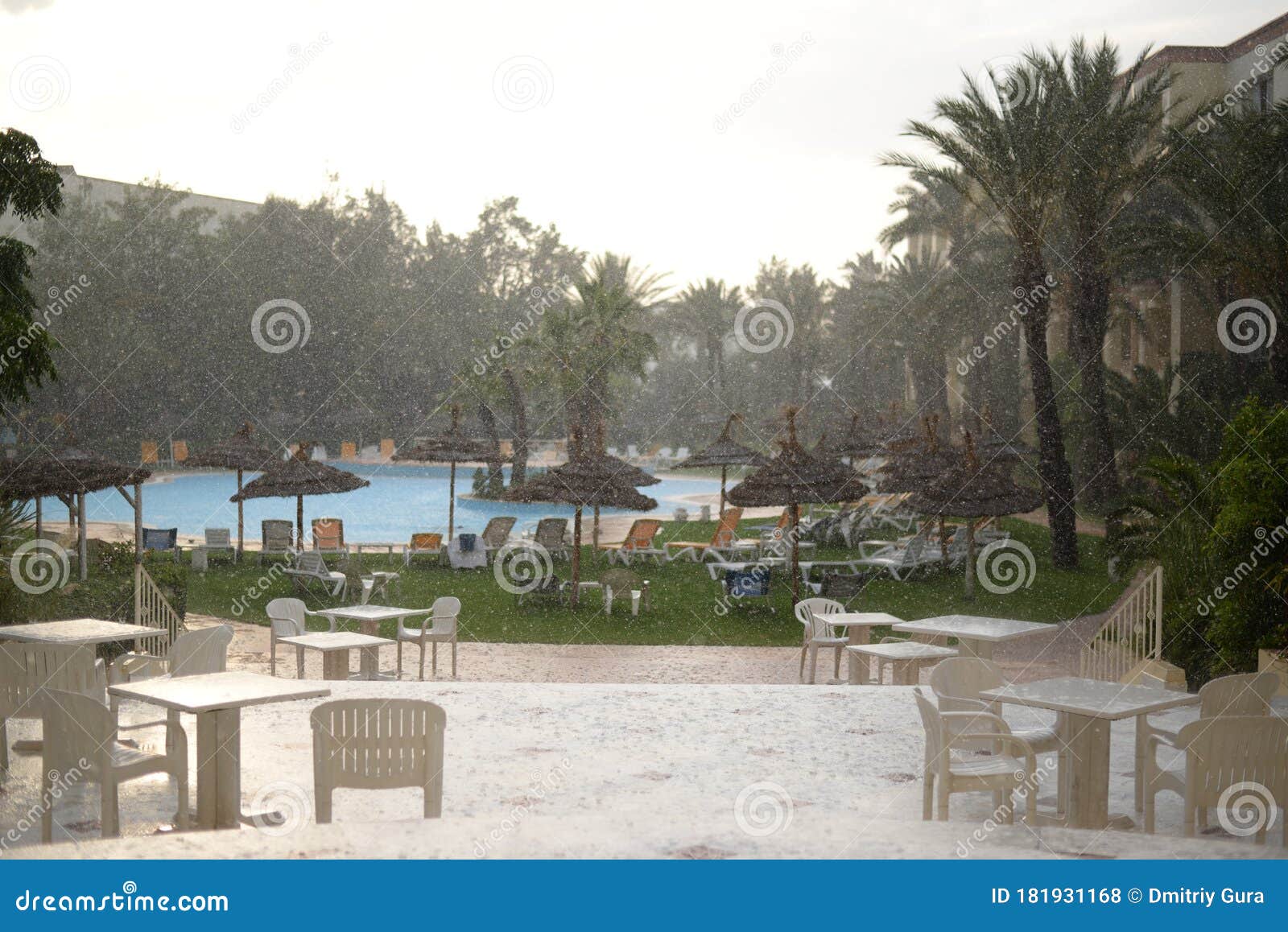 View of Heavy Rains in Backyard with Pool Stock Photo - Image of ...