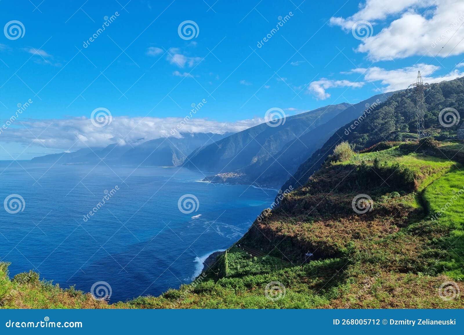 View from a Height on the Green Slopes of the Island and the Waves ...