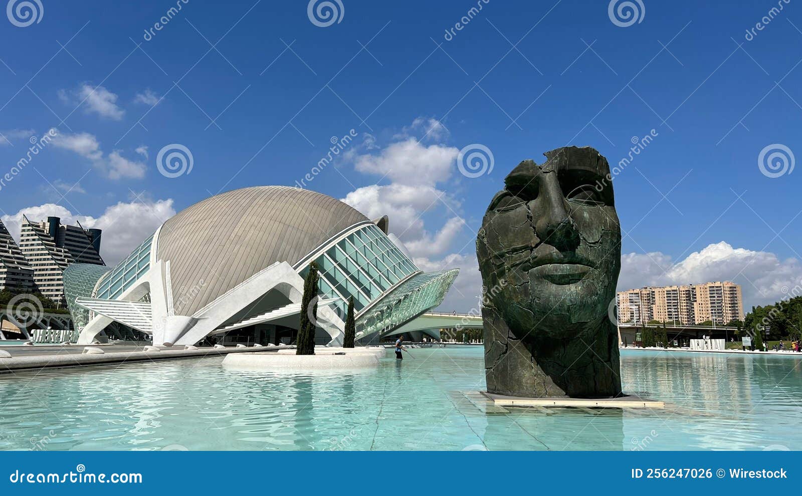 View of Hemisferic IMAX Theater before the Pool Under the Blue Sky in ...