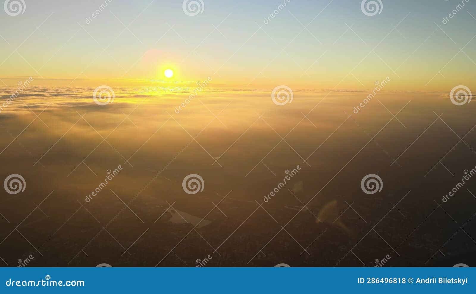View from High Altitude of Bright Colorful Sunset Sky with Vivid Smooth ...