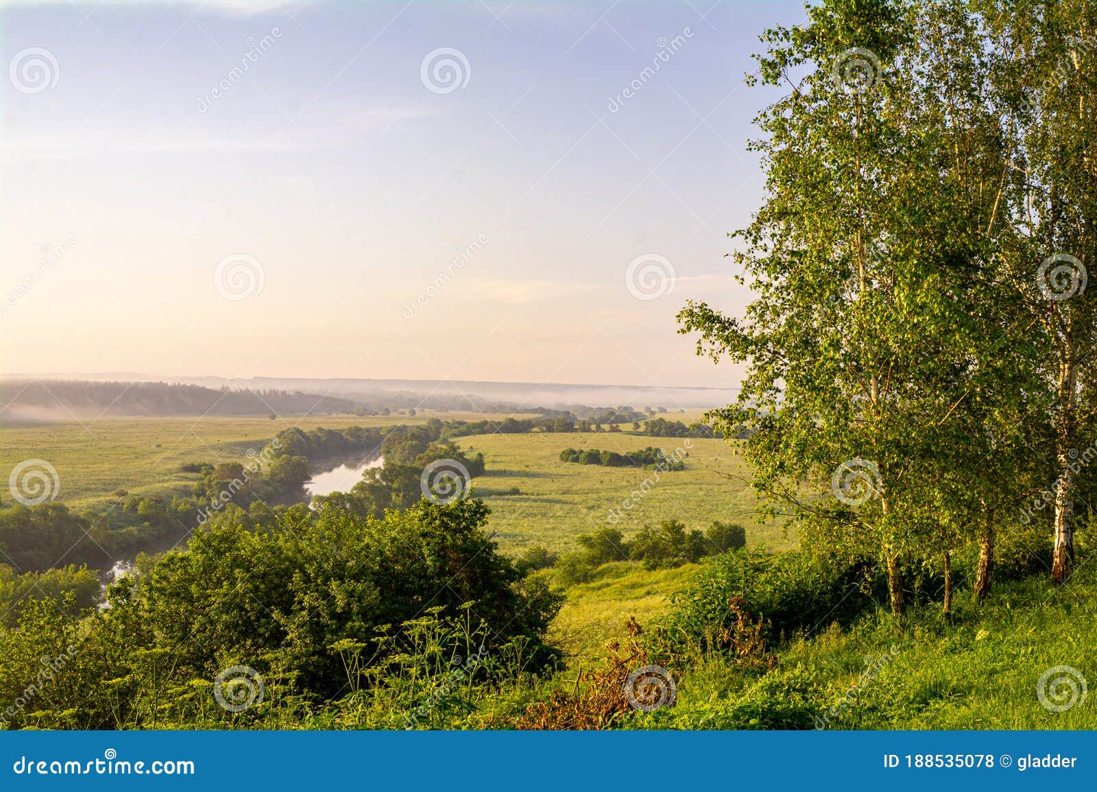 View from the High Bank of the River on Fields and Forests Stock Photo ...