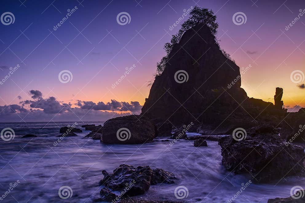 View High Rock in the Beach Stock Illustration - Illustration of blue ...