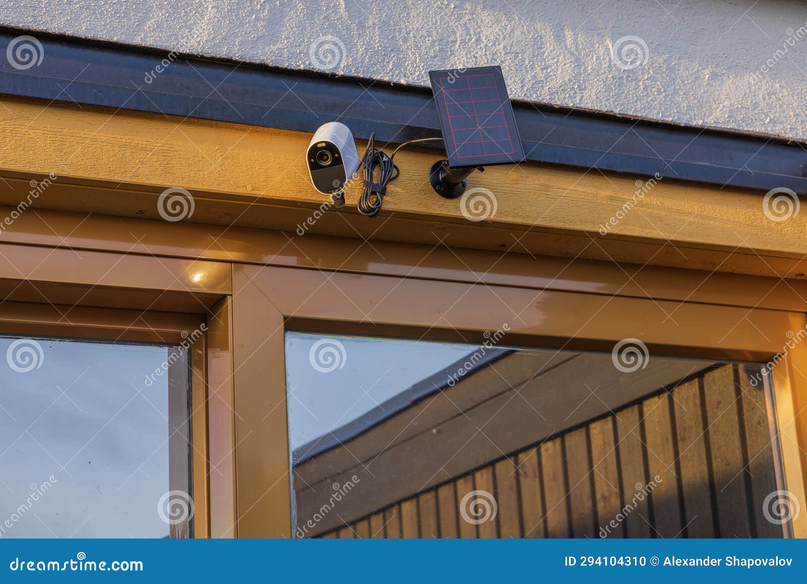 View of High-tech Outdoor Security Camera Equipped with Solar Panel ...