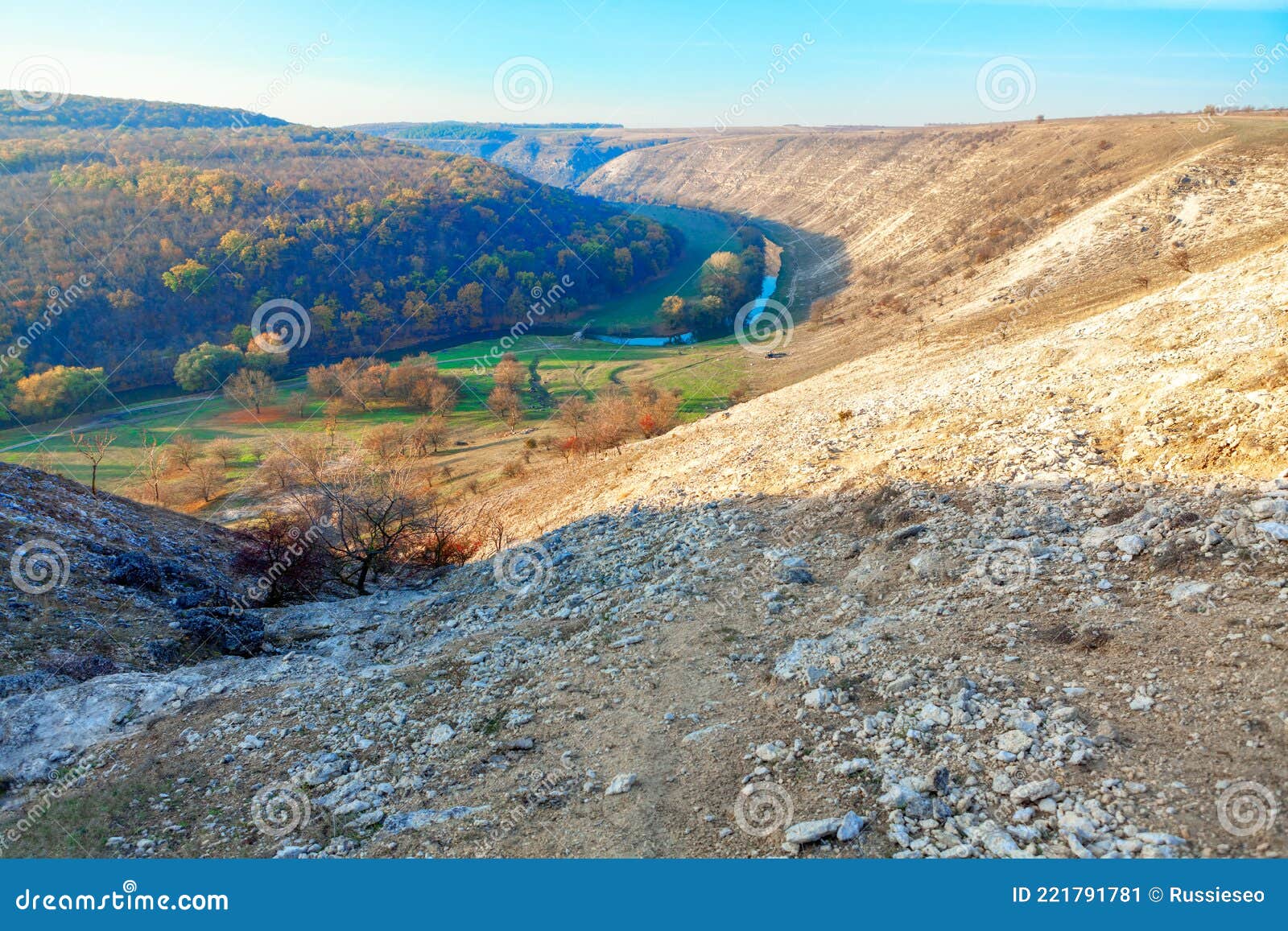 View from the Hill of Idyllic Riverside Stock Image - Image of panorama ...