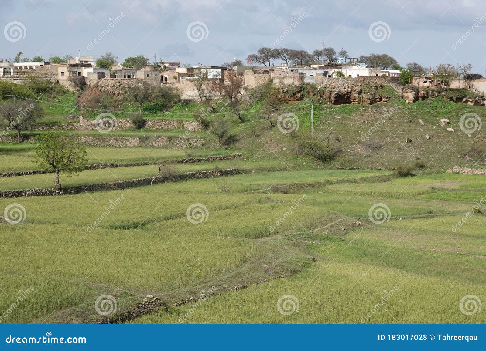 View of a Hilly Village and Fields in Punjab Stock Photo - Image of ...