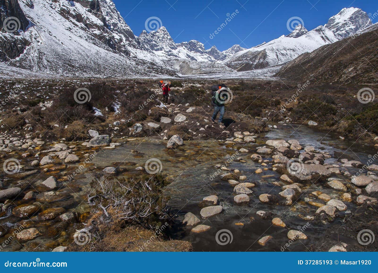 View of the Himalayas (Awi, Cholatse, Tabuche Peak) from Pheriche ...