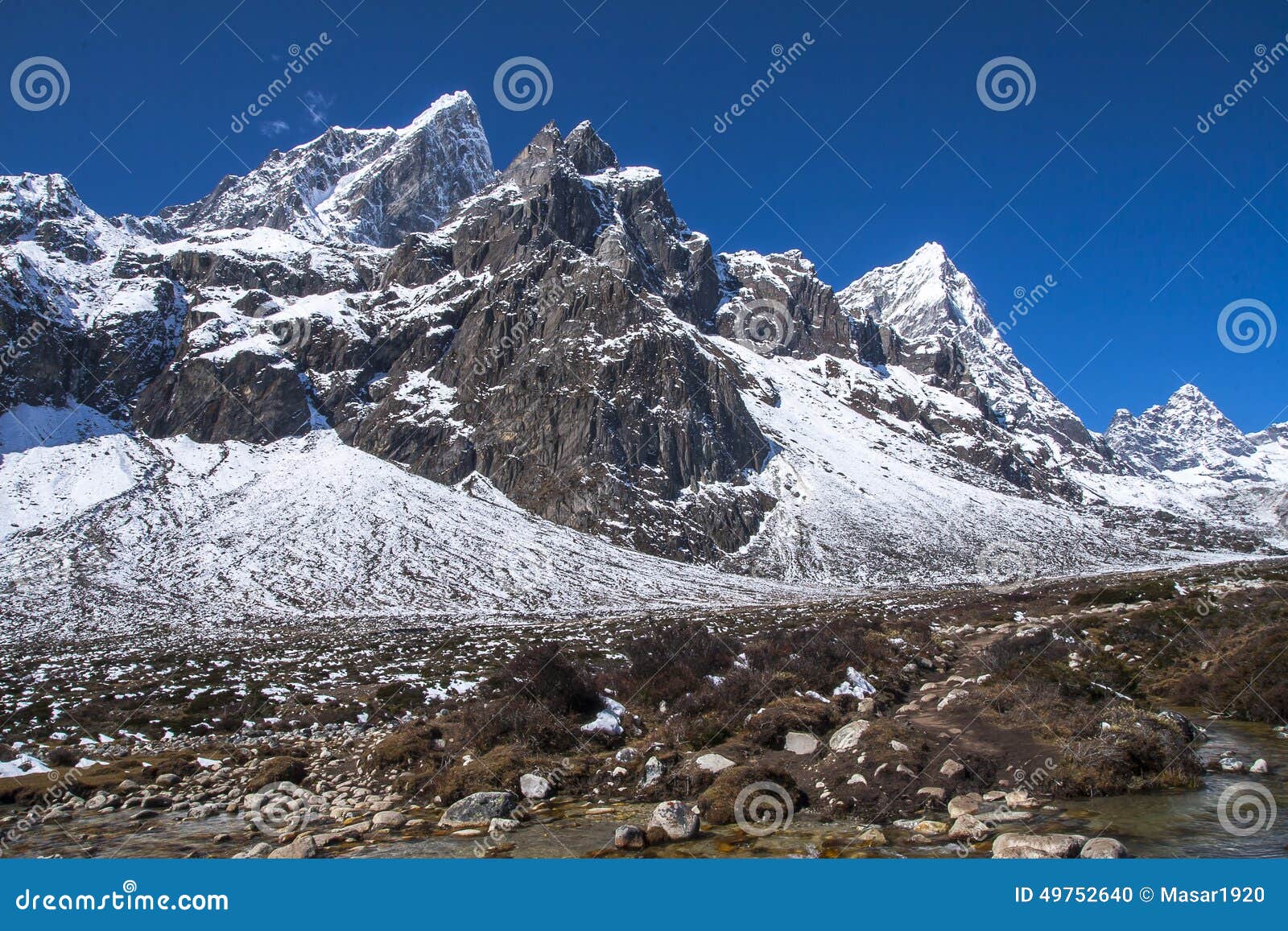 View of the Himalayas (Awi, Cholatse, Tabuche Peak) from Pheriche Stock ...