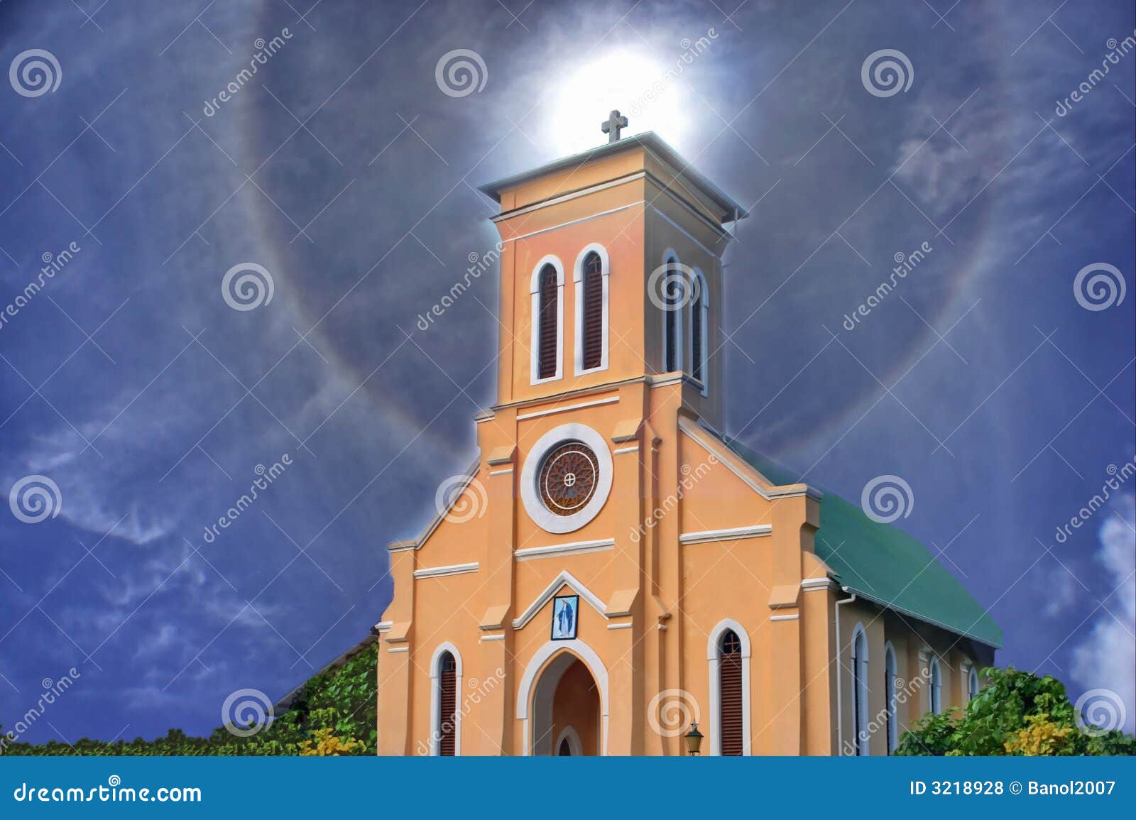 In View of His. Church, Cross on Holy Sky Light. Stock Illustration ...