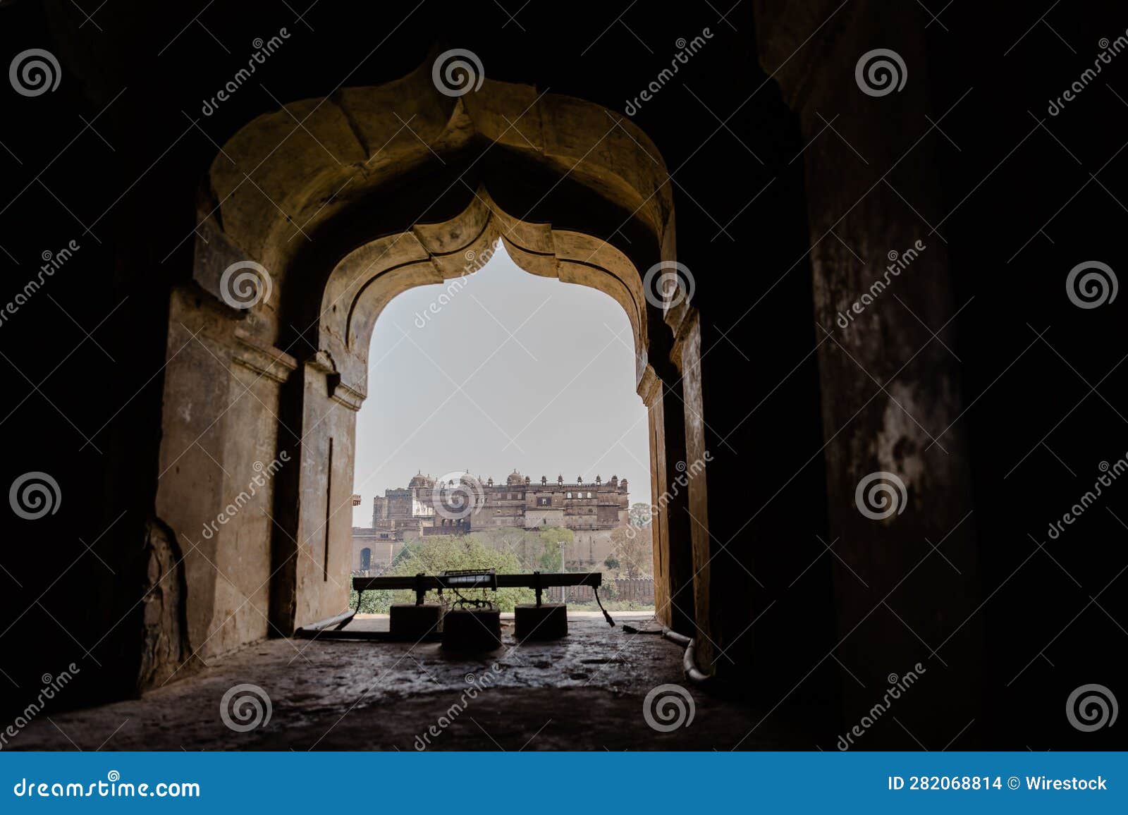 View of a Historic Town from the Inside of an Open Arched Window in ...