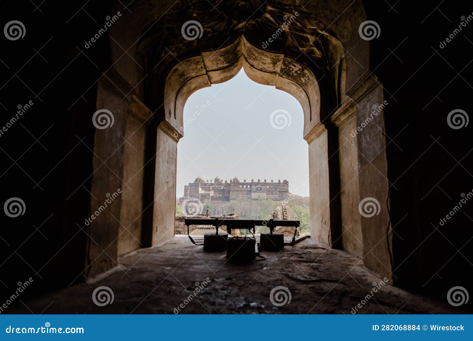 View of a Historic Town from the Inside of an Open Arched Window in ...