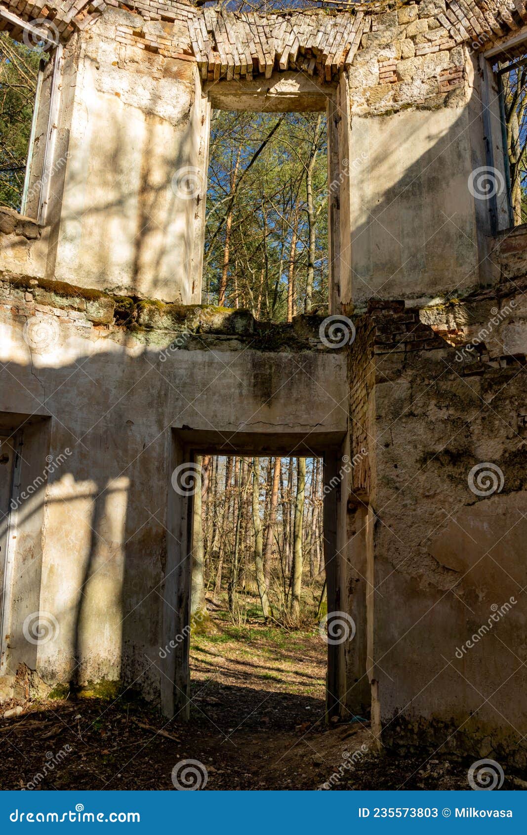 View through a Holes for Doors and Windows in an Abandoned Ruin Stock ...