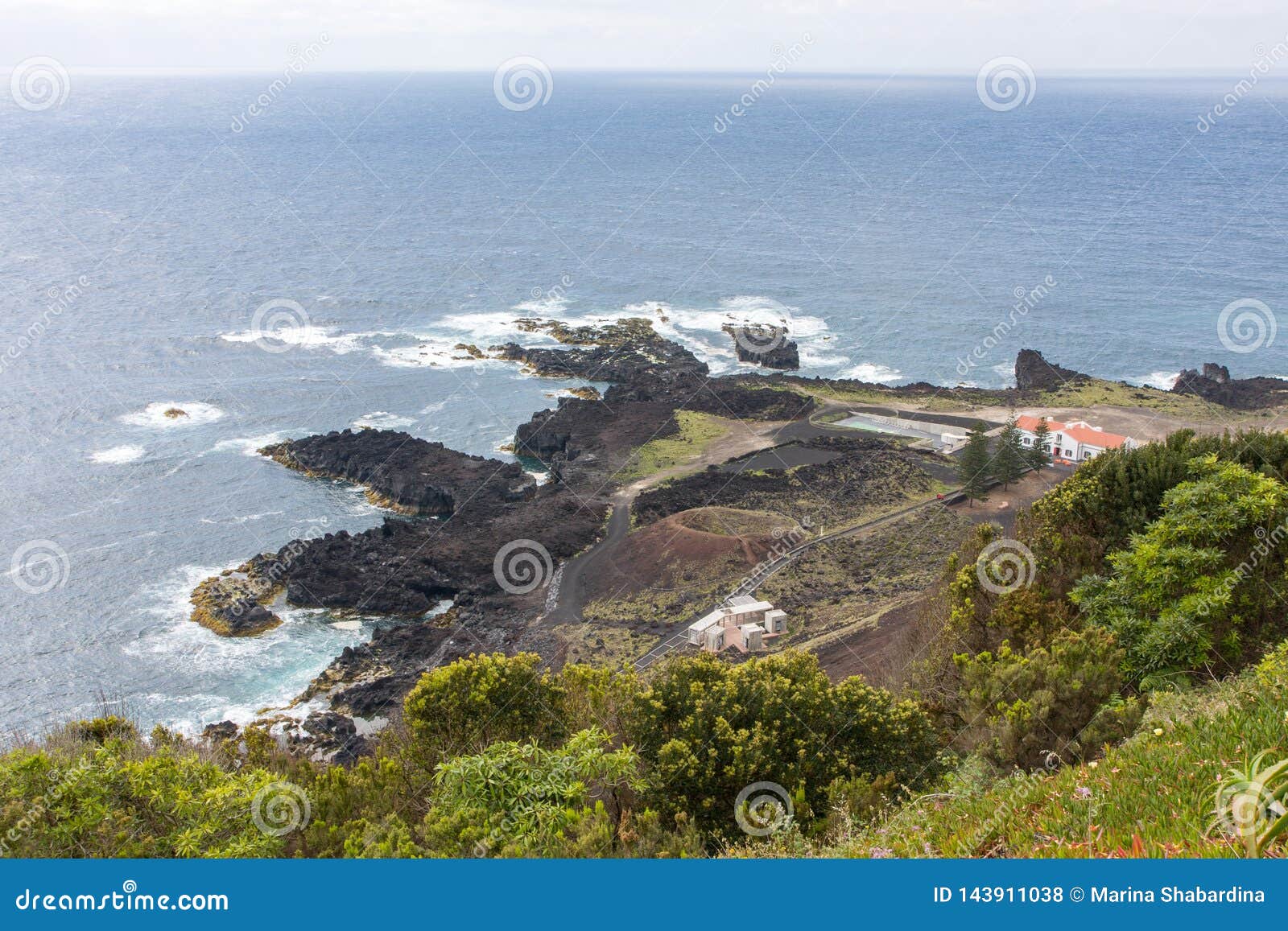 View of the Holiday Home and the Volcano Near the Atlantic Ocean Stock ...