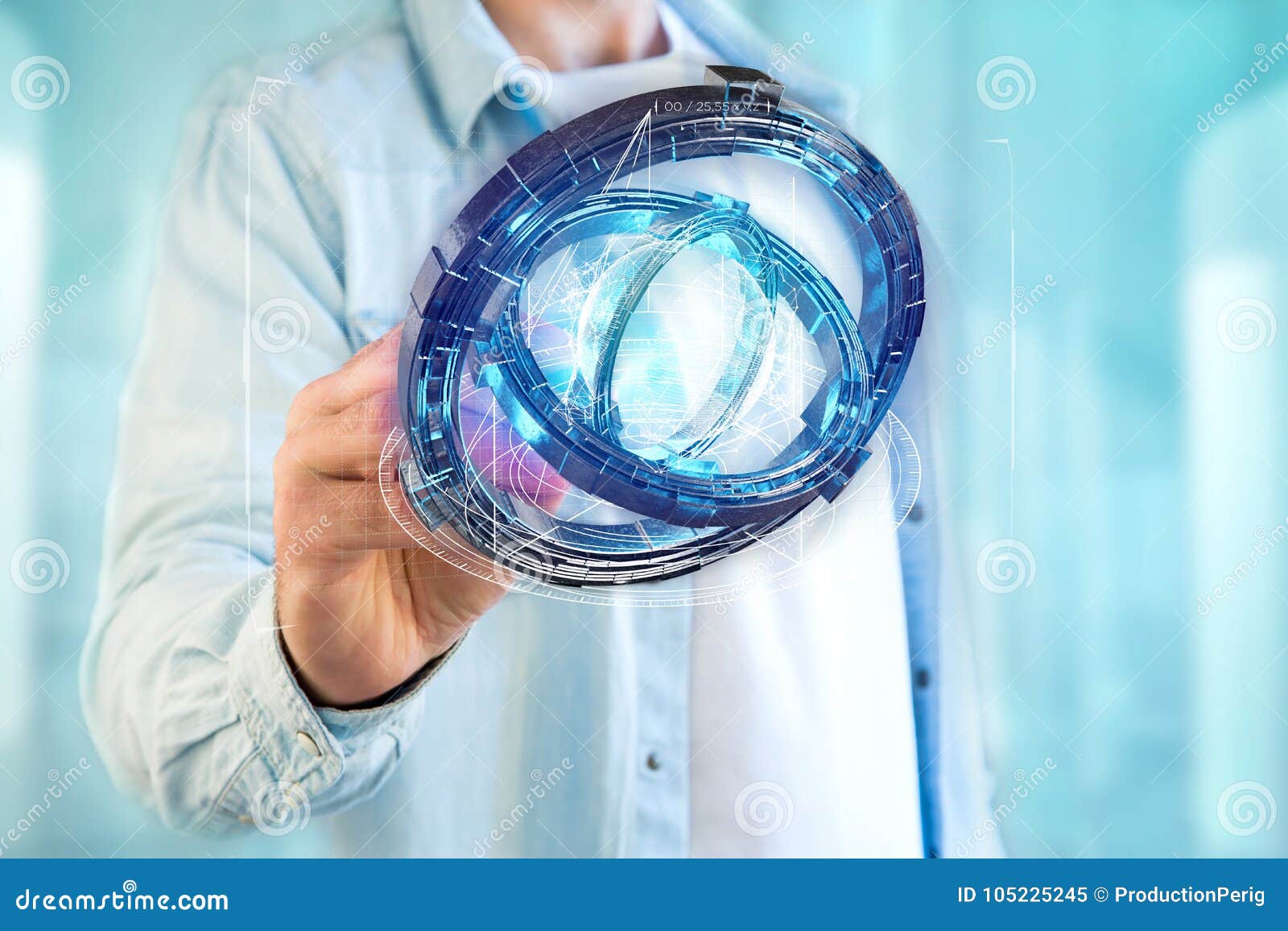 Hologram Made of Wheel with a Futuristic Data Interface - 3d Rendering ...