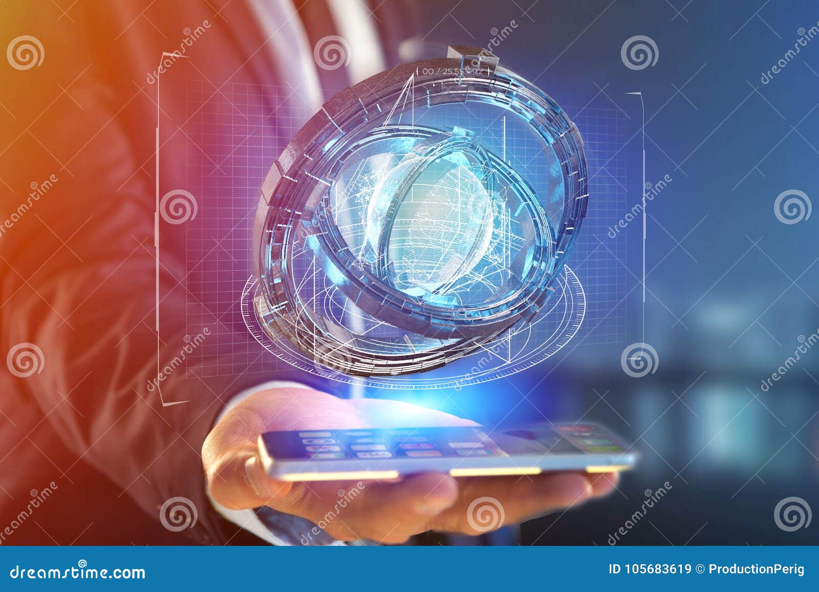 Hologram Made of Wheel with a Futuristic Data Interface - 3d Rendering ...