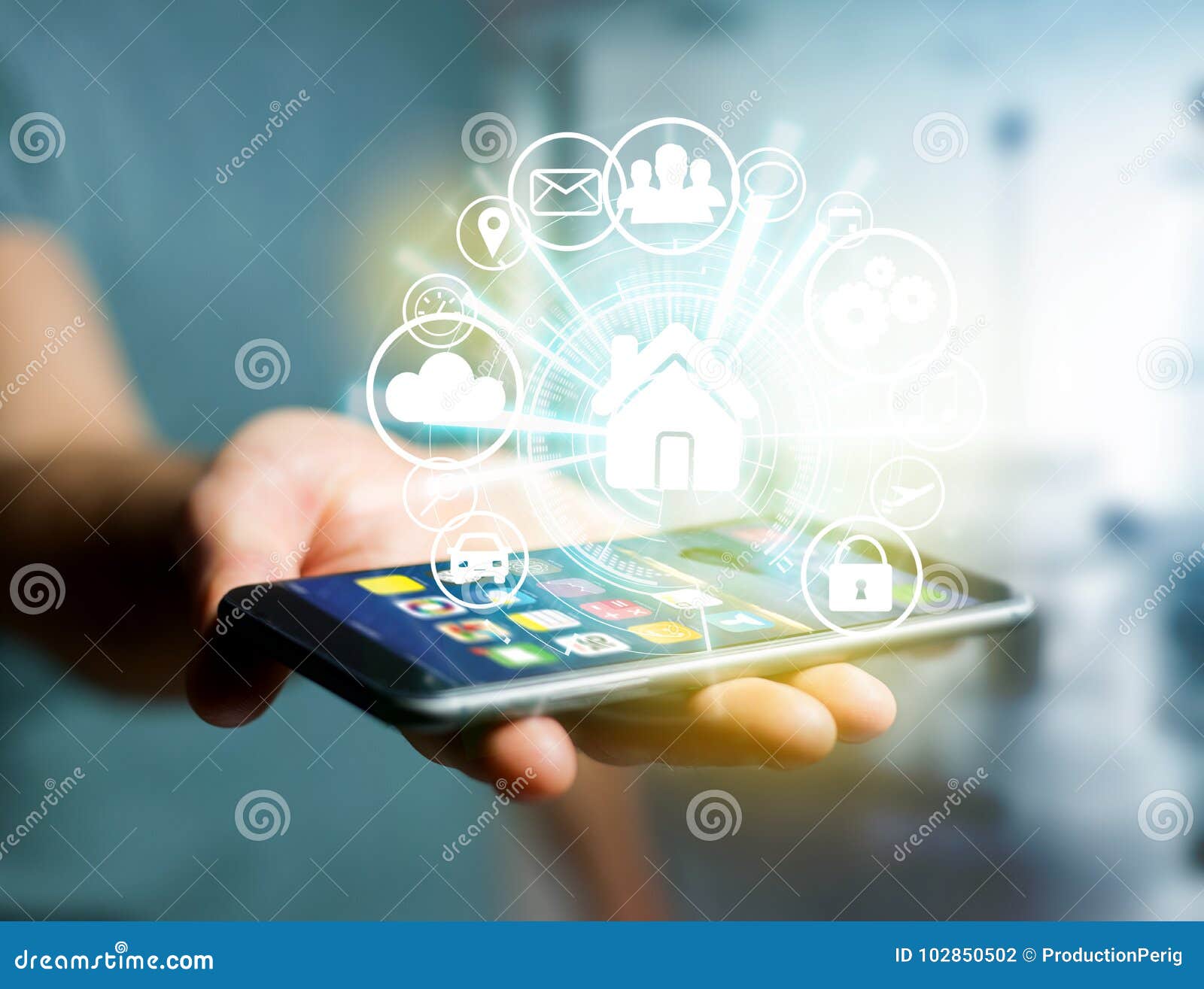 Home Button of a Technology Interface Surrounded by Application Stock ...