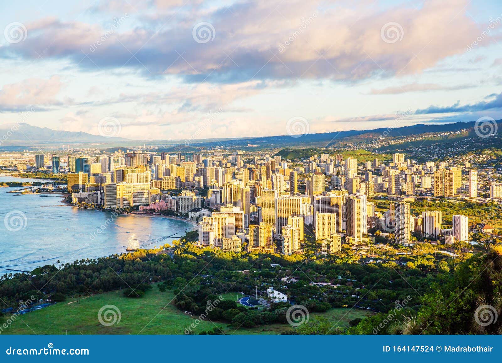 View of Honolulu at Sunrise, Oahu, Hawaii Stock Photo - Image of famous ...