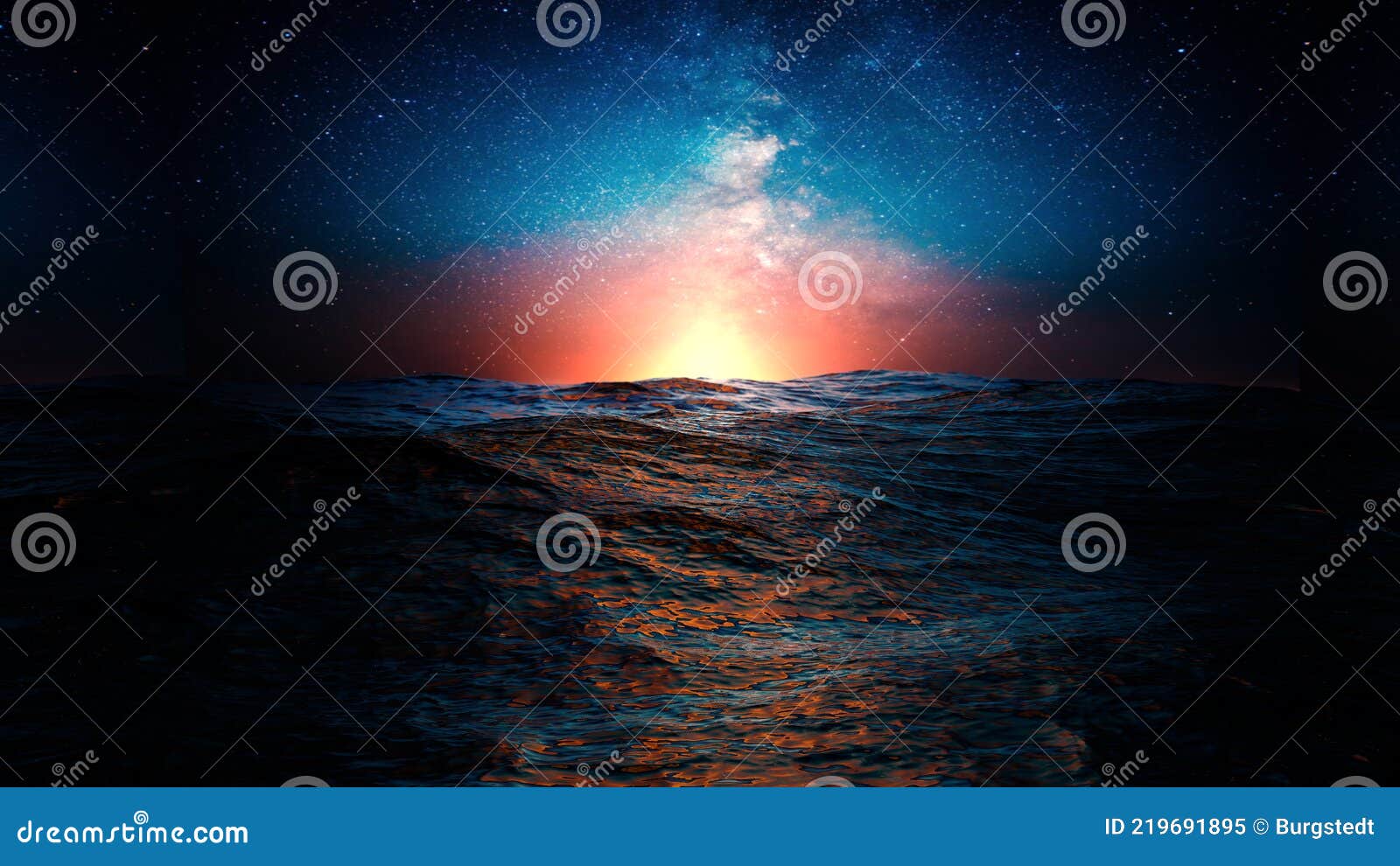 View of the Horizon between Restless Water Surface and a Starry Night ...