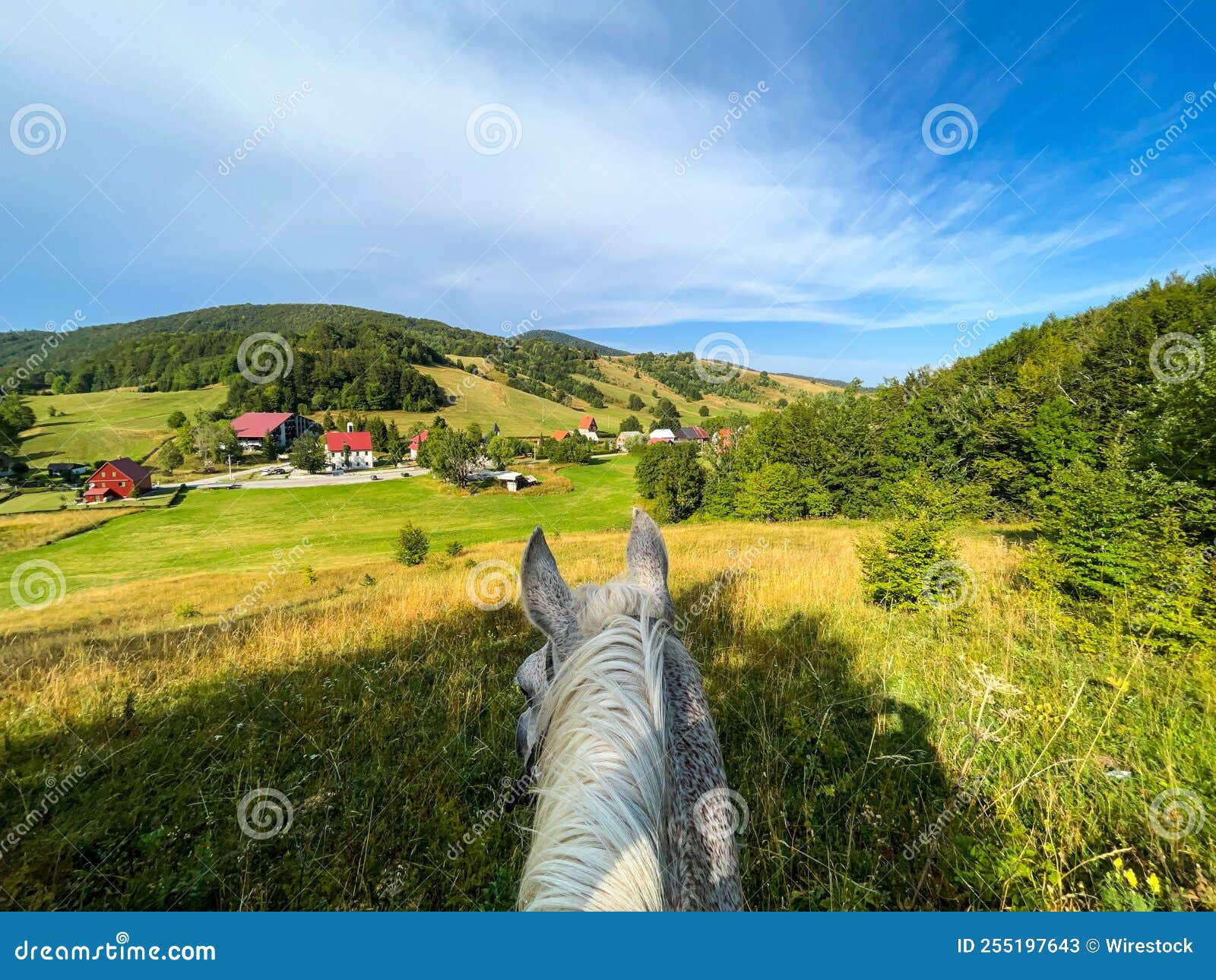 Horse Riding,view on Village Stock Image - Image of landscape, horse ...