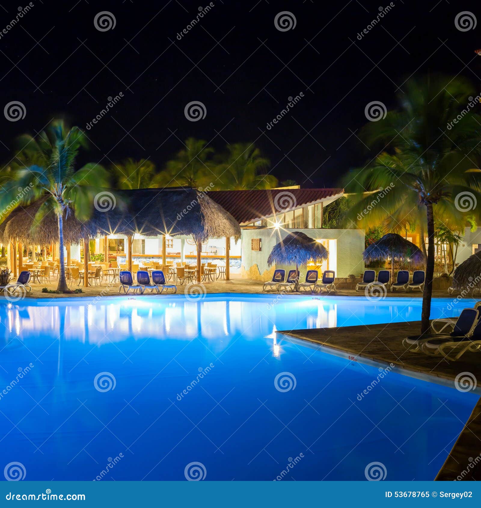 View of Hotel and Swimming Pool at Night Stock Image - Image of ...