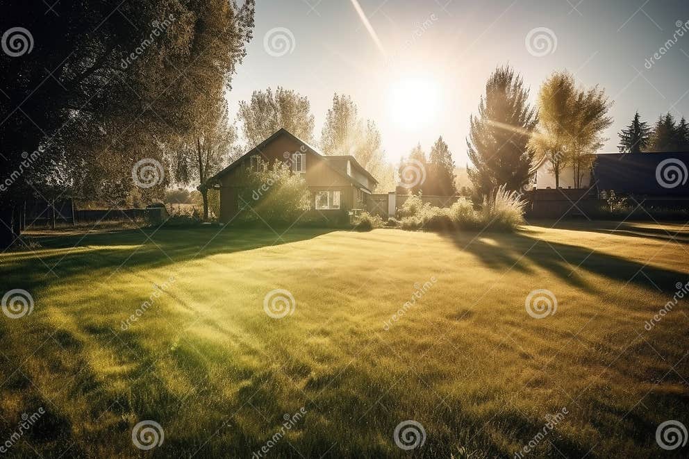 View of the House and Backyard at Sunset. Generative AI Stock ...