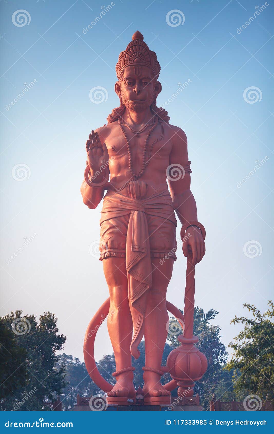 Big statue of red Hanuman. stock image. Image of hindu - 117333985