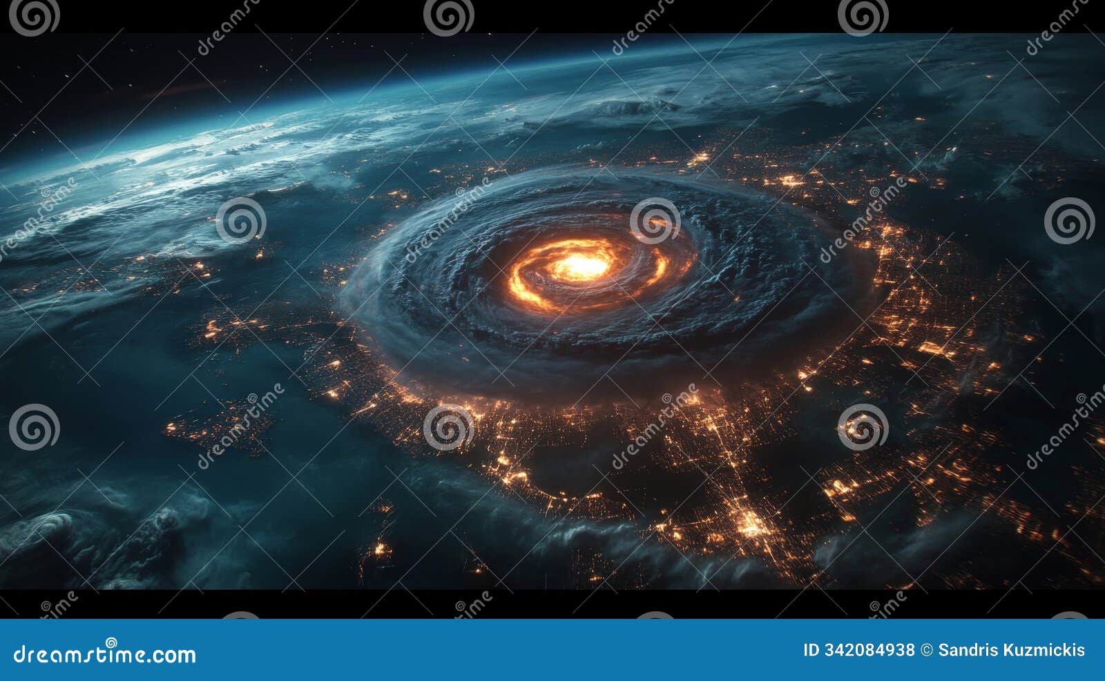 View of a Hurricane from Space at Night Over the USA. Generative AI ...