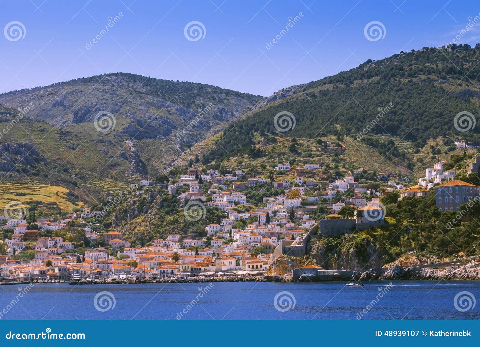 View on Idra island stock image. Image of buildings, countries - 48939107
