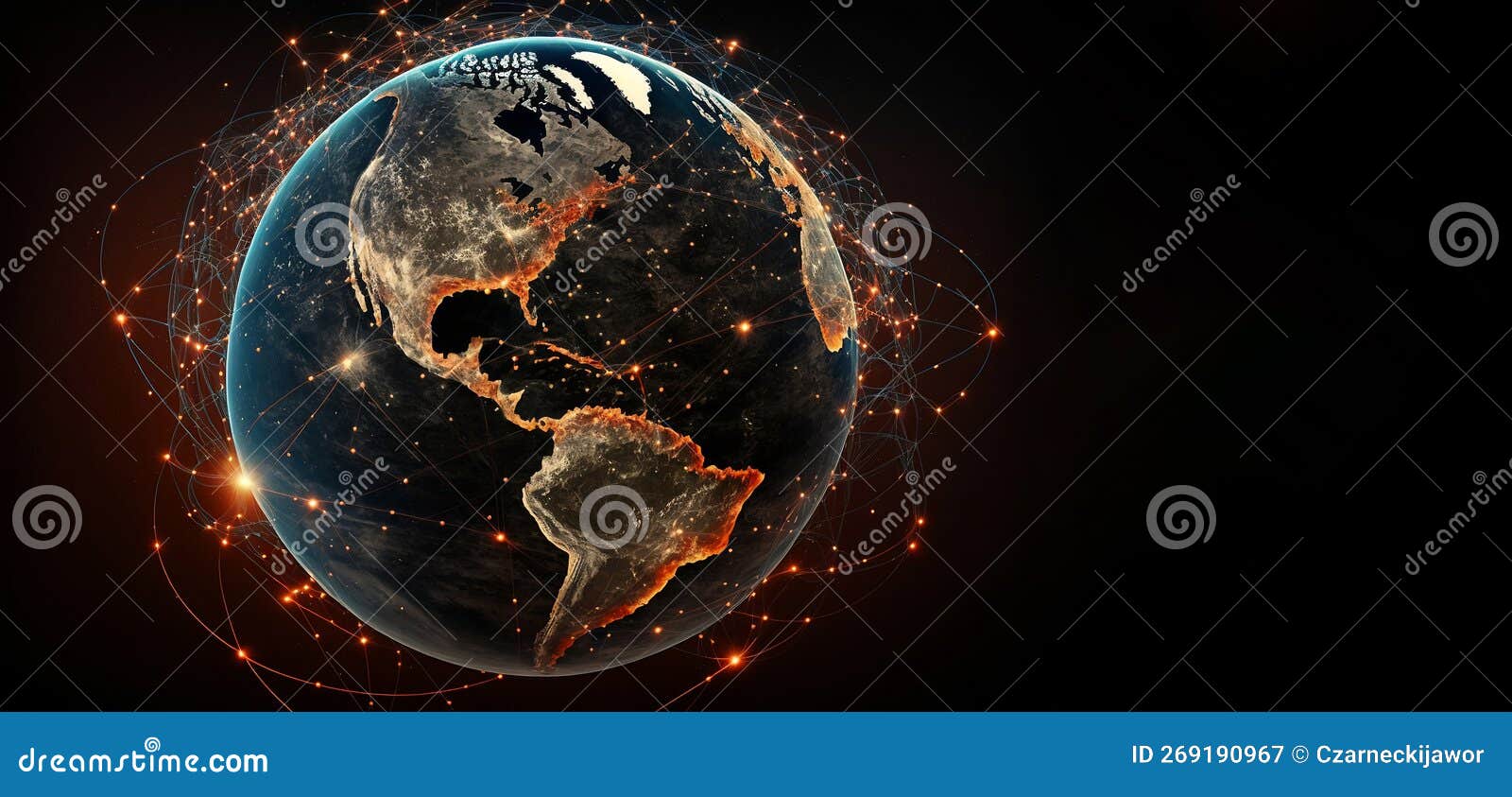 View of Illuminated Earth Showing Flow of Information, Network ...