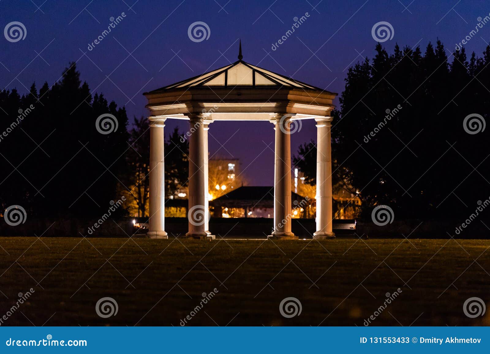 View at an Illuminated Gazebo in a Night Stock Image - Image of ...