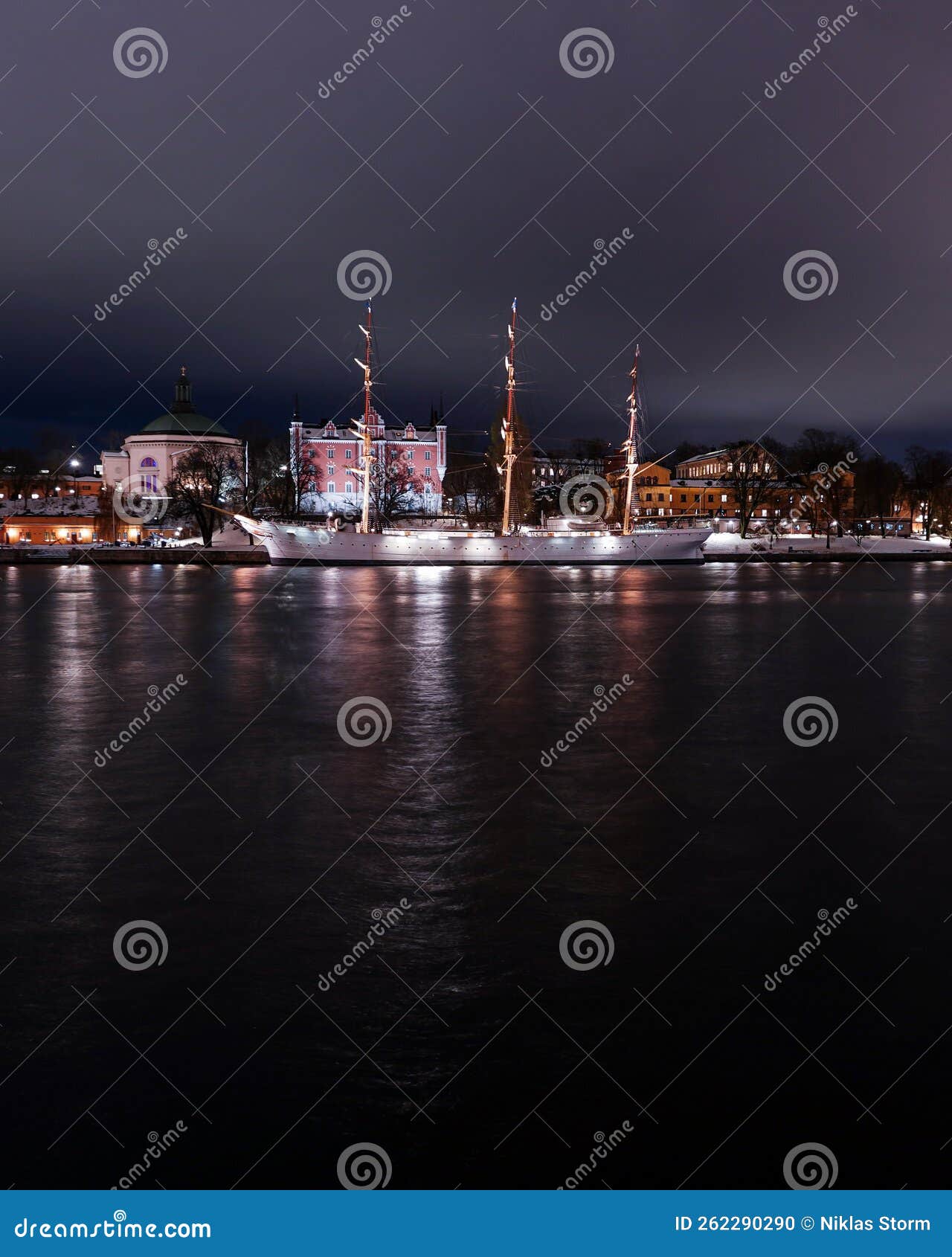 View of Illuminated Ship in City at Night Stock Photo - Image of ...