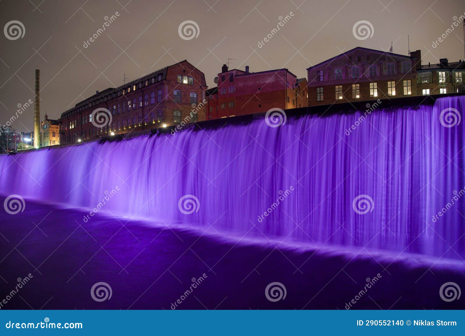 View of Illuminated Waterfall in City at Night Stock Photo - Image of ...