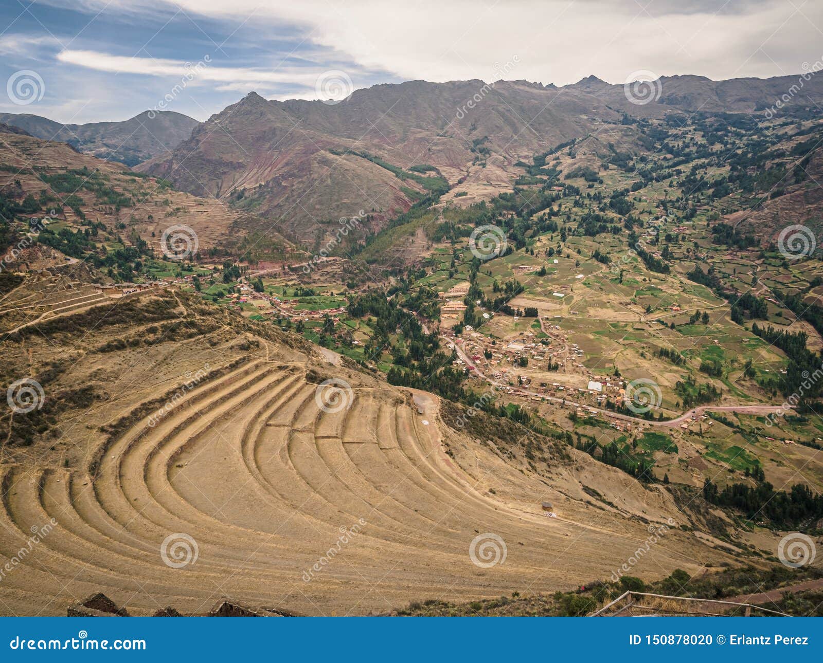 View from the Inca Ruins of Pisac in Peru. Inca Cultivation Terraces ...
