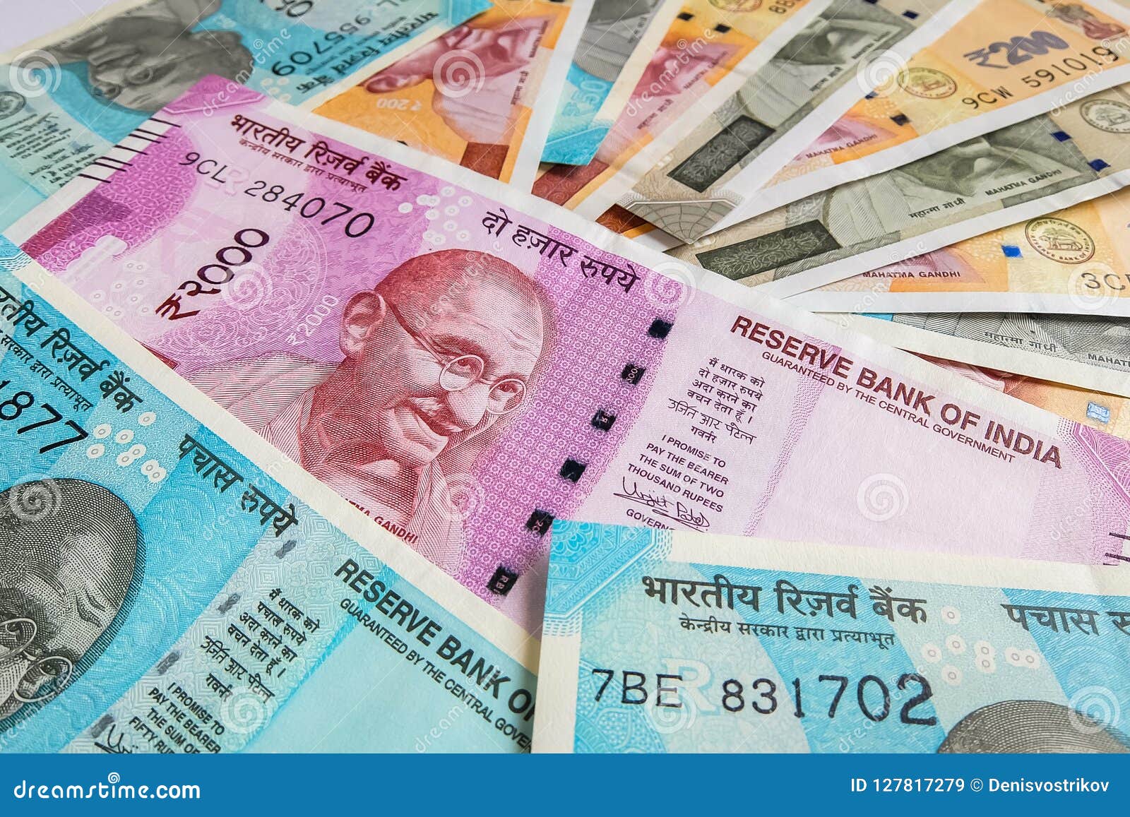 Indian rupees, new notes. stock image. Image of cash - 127817279