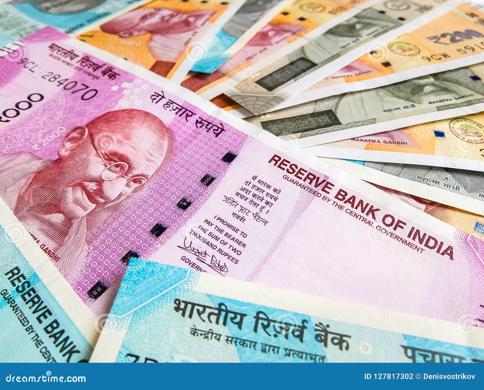 Indian rupees, new notes. stock photo. Image of market - 127817302