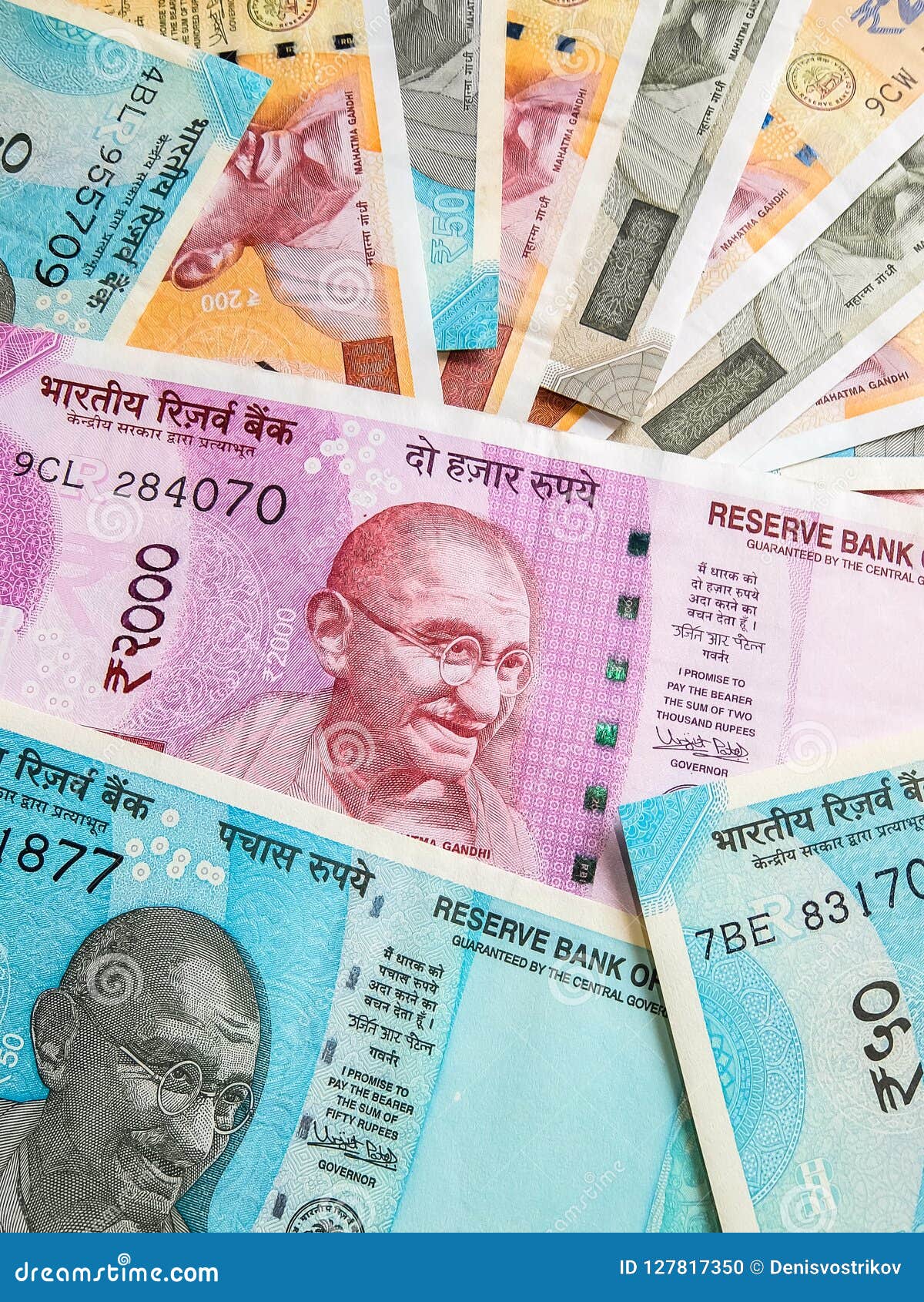 Indian rupees, new notes. stock photo. Image of financial - 127817350