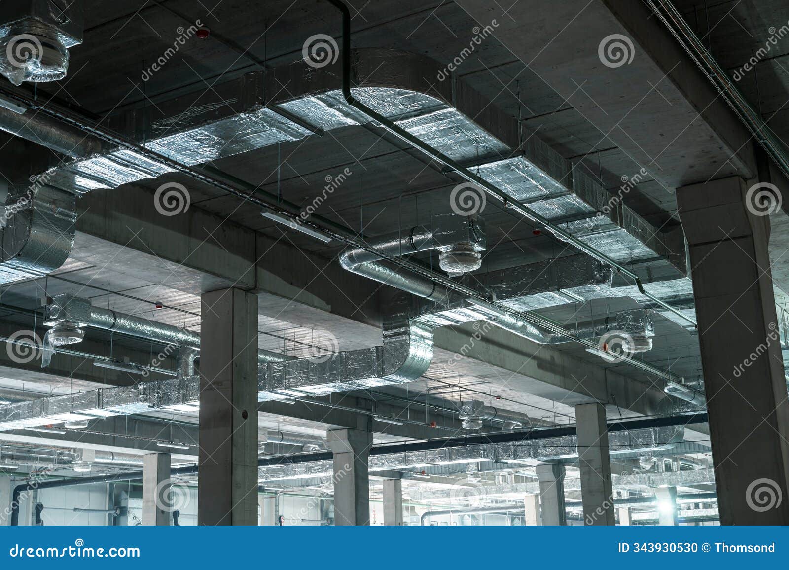 Industrial Ceiling Design With Ventilation Ducts And Lighting For ...