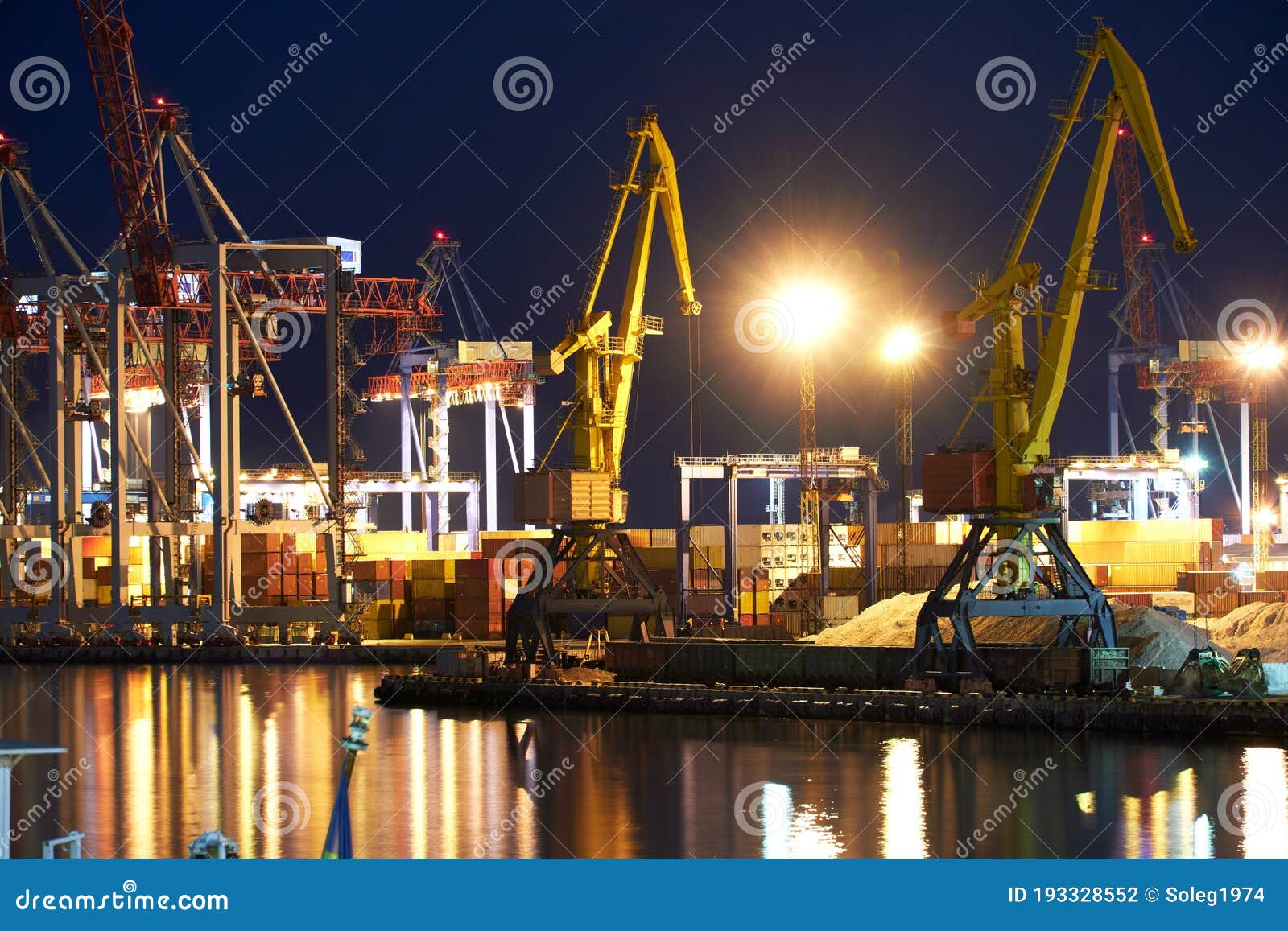 View of the Industrial Port at Night - Ships Waiting for Loading and ...