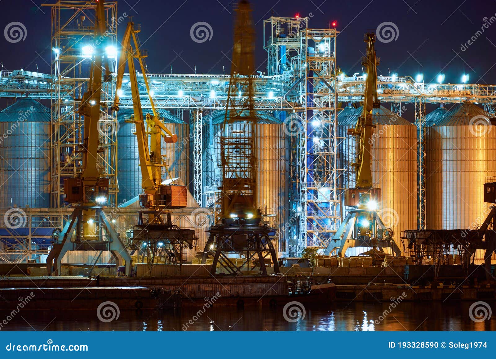 View of the Industrial Port at Night - Ships Waiting for Loading and ...