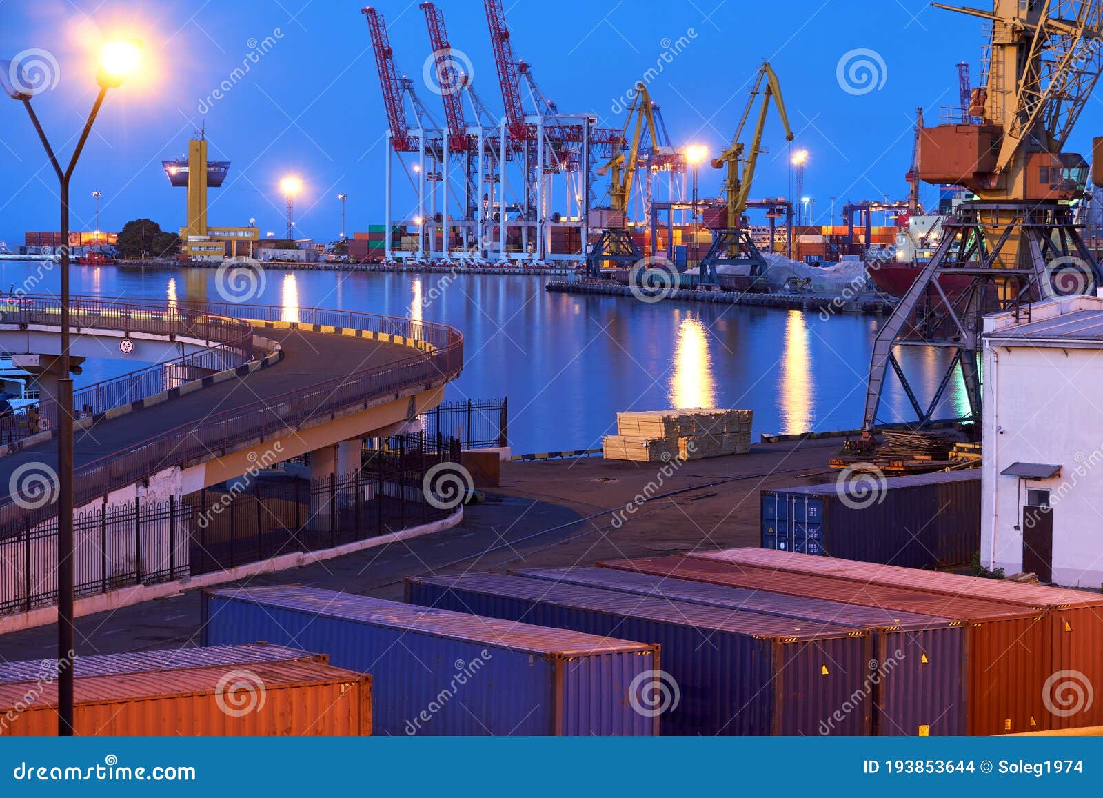View of the Industrial Port at Night - Ships Waiting for Loading and ...