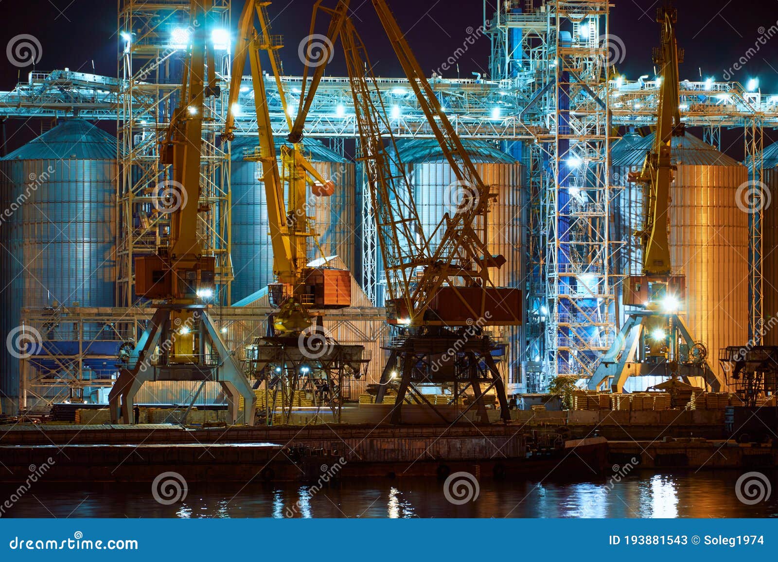 View of the Industrial Port at Night - Ships Waiting for Loading and ...
