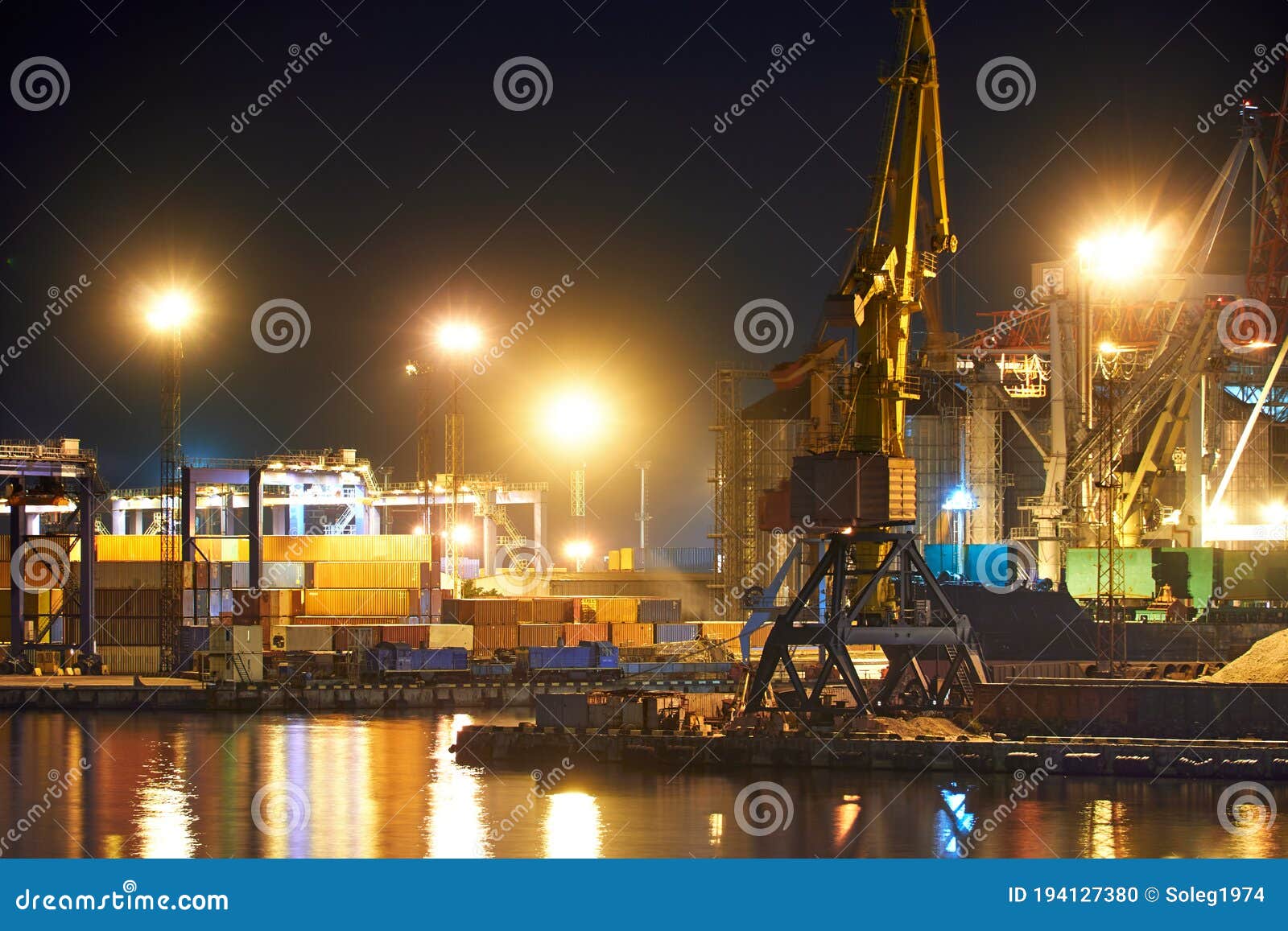 View of the Industrial Port at Night - Ships Waiting for Loading and ...