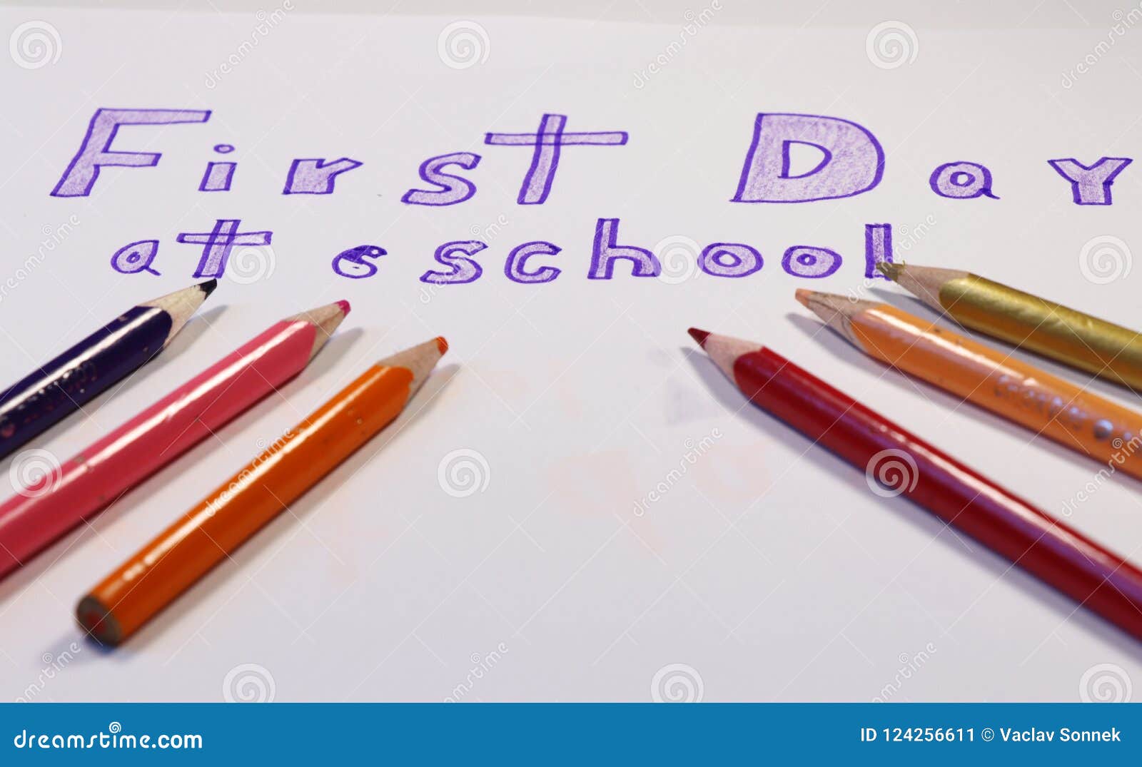 A View on Inscription First Day at School on White Background with ...
