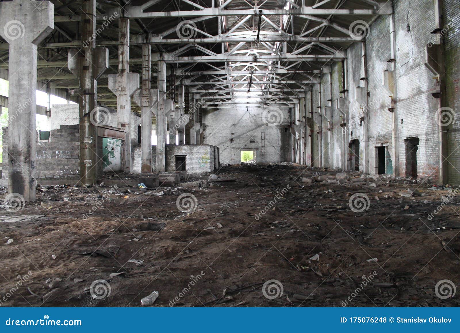 View Inside an Abandoned Dilapidated Industrial Building with Large ...