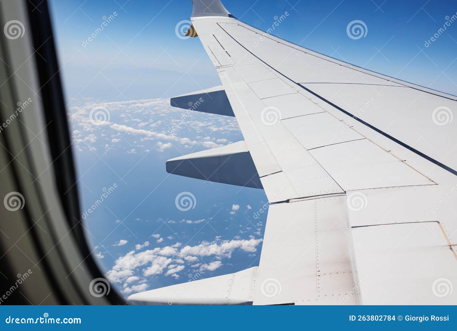 View from Inside an Aircraft: Window of the Cabin, White Airplane Wing ...