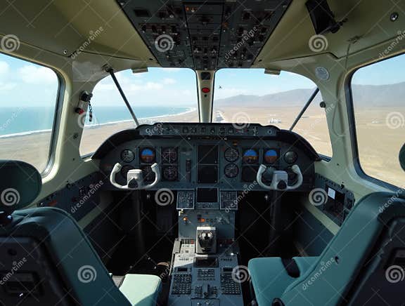 View Inside Airplane Cockpit with Control Panels and Instruments Stock ...