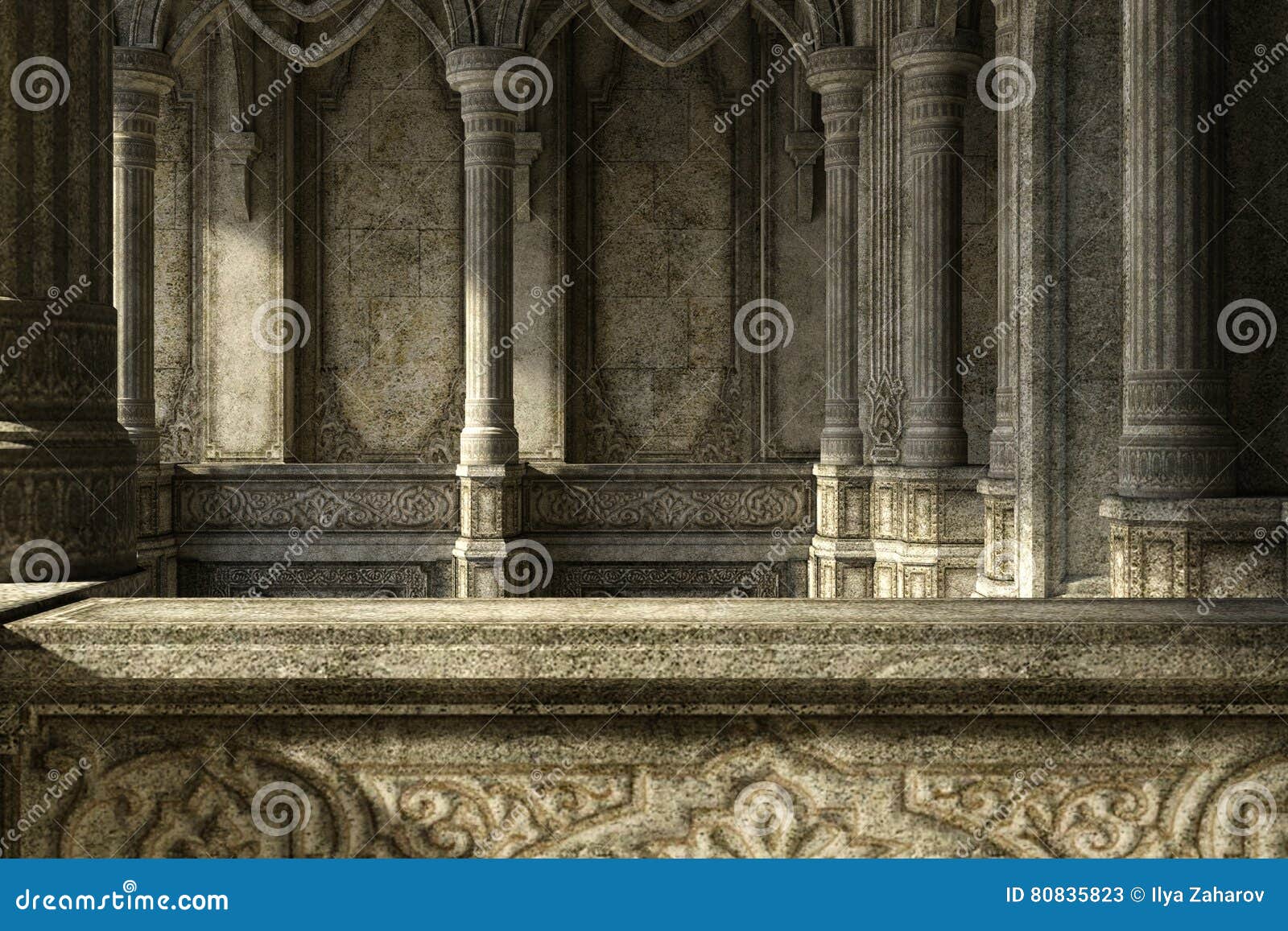 View Inside an Ancient Temple with Columns. Day Stock Illustration ...