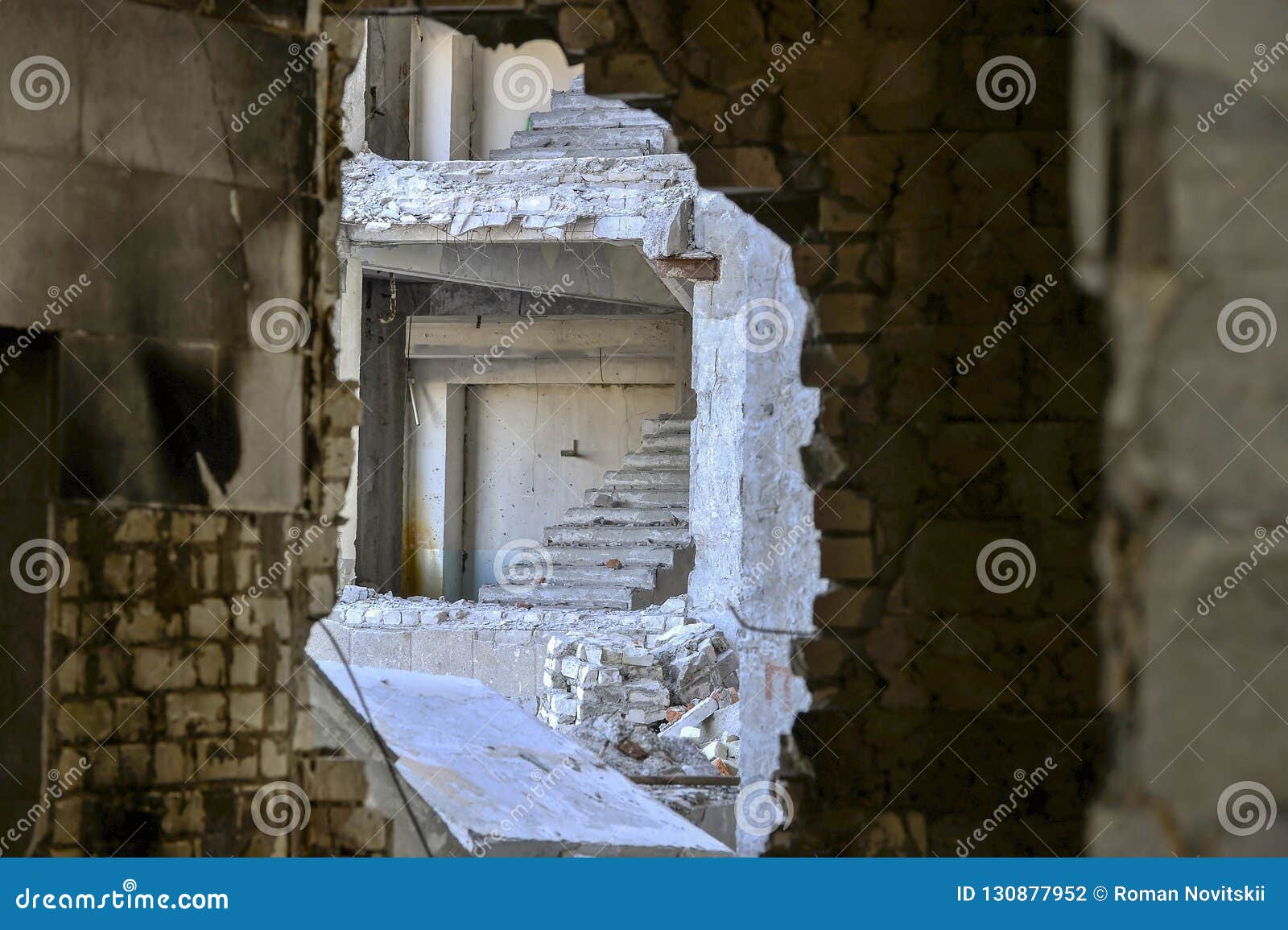 View from Inside through the Broken Wall To the Next Destroyed Building ...