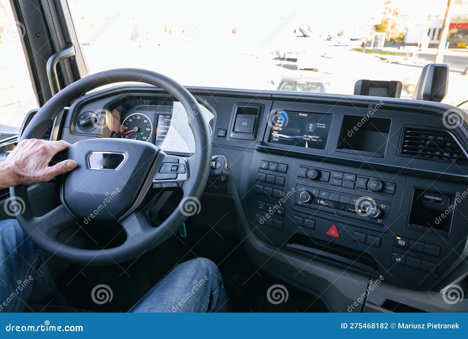 View from Inside the Cab of the Truck. the Truck is Driving Down the ...