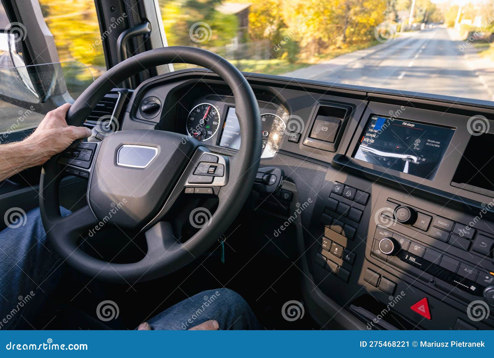 View from Inside the Cab of the Truck. the Truck is Driving Down the ...